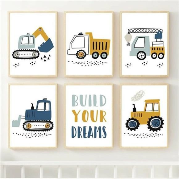 Art | Nursery Decor Kids Construction Build Vehicles Wall Art Set Of 6 ...